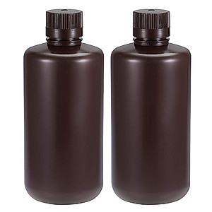 uxcell Plastic Lab Chemical Reagent Bottle 1000ml/33.8oz Small Mouth Sample Sealing Liquid Storage Container Brown 2pcs