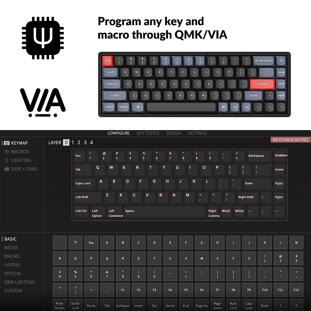 Keychron K6 Pro QMK/VIA Wireless Mechanical Keyboard, Custom Programmable Macro, Hot-Swappable Keychron K Pro Brown Switch, 65% Layout Aluminum Frame RGB Backlit Office Keyboard for Mac Windows Linux