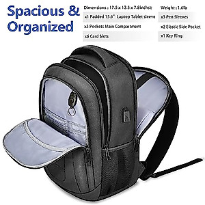 BAGEIRA Travel Backpack for Men Women, School Backpack, Anti Theft Back Packs Fit 15.6 inch Laptop with USB Charging Port, Business Computer College School BookBag, Work Casual Daypack, Black