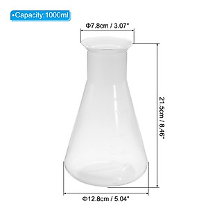 PATIKIL 1000ml Plastic Erlenmeyer Flask, 2 Pack Wide Mouth Conical Flask for Laboratory, Clear