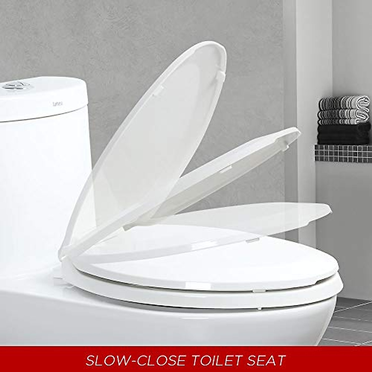 WSSROGY Elongated Toilet Seat with Lid, Slow Close Seat and Lids, Fits Standard Elongated or Oblong Toilets, Oval, Plastic,White