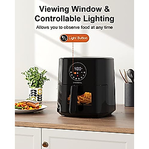 CROWNFUL 5 Quart Air Fryer with Viewing Window, Oilless Cooker, LCD Digital Touch Screen, 7 Cooking Presets and 53 Recipes, Nonstick Basket, Easy to Clean, 1500W ETL Listed (Black)