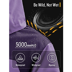 SaphiRose Womens Waterproof Rain jacket Lightweight Active Outdoor Raincoat with Removable Hood (Purple,Large)