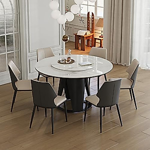 Runboll 59'' Modern Round Dining Table with Lazy Susan, Sintered Stone Dinner Table with 35.4" Round Turntable for Dining Room(Not Included Chairs)