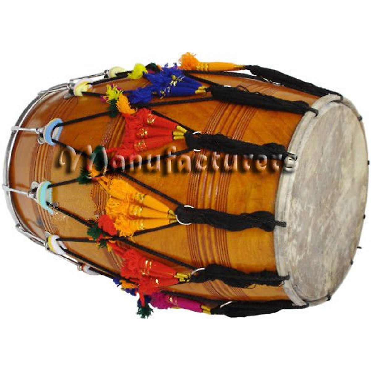 Dhol Drums Mango Wood Punjabi Bhangra With Playing Sticks And Decoration Partbrown