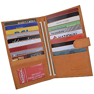 Genuine Leather Bifold Credit Card Holder Secretary Wallet with Snap Closure (Tan)