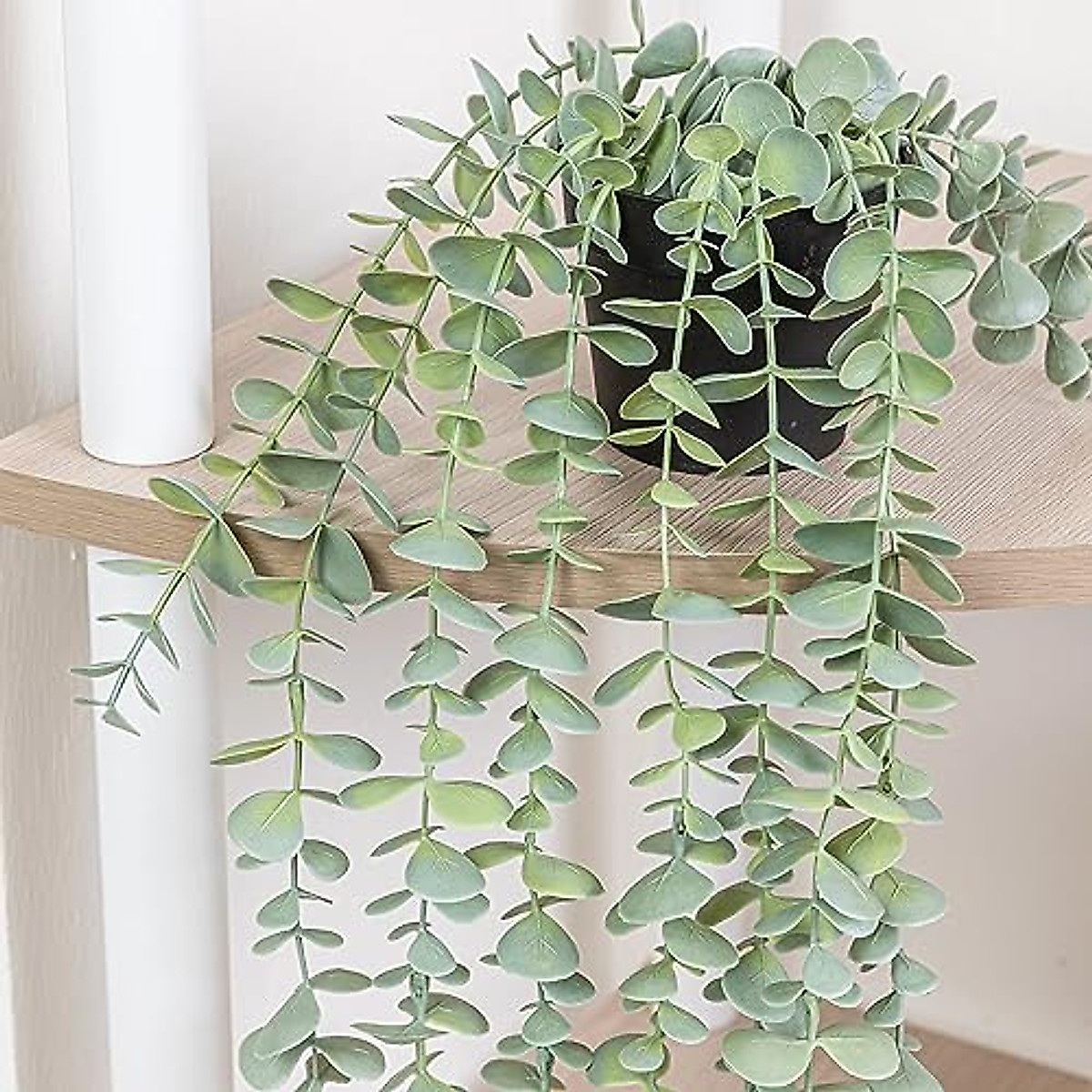 BLEUM CADE Fake Hanging Plants, 1pcs Sage Green Artificial Hanging Potted Plant, Faux Eucalyptus Hanging Plant Greenery for Wall Shelf Home Living Room Indoor Outdoor Decor