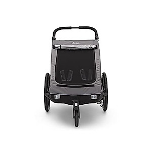 Jeep Everest 2-in-1 Child Bike Trailer and Stroller for 2 Kids by Delta Children | 2-Seater Lightweight Multisport Trailer with Converts to Jogging Stroller | Compact Fold for Travel and Storage, Grey