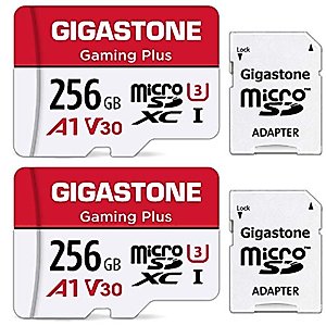 Gigastone 256GB 2-Pack Micro SD Card, Gaming Plus, Nintendo-Switch Compatible, R/W 100/60MB/s, 4K Video Recording, Micro SDXC UHS-I A1 U3 Class 10, with Adapter
