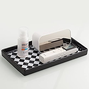 Redelaenor Ring Dish Rectangular Trinket Jewelry Tray Ceramic Dresser Bathroom Vanity Storage and Holder Black and White Grid Medium