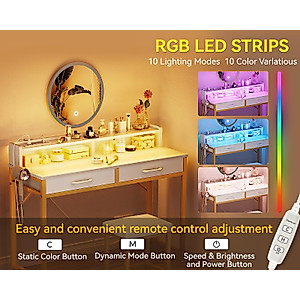 AODK Vanity Desk with Vanity Chair, Makeup Vanity with LED Lights, White Small Vanity Desk Without Mirror, 32 Inch Makeup Table for Small Space with 2 Fabric Drawers, Desk Make Up Vanity for Girls