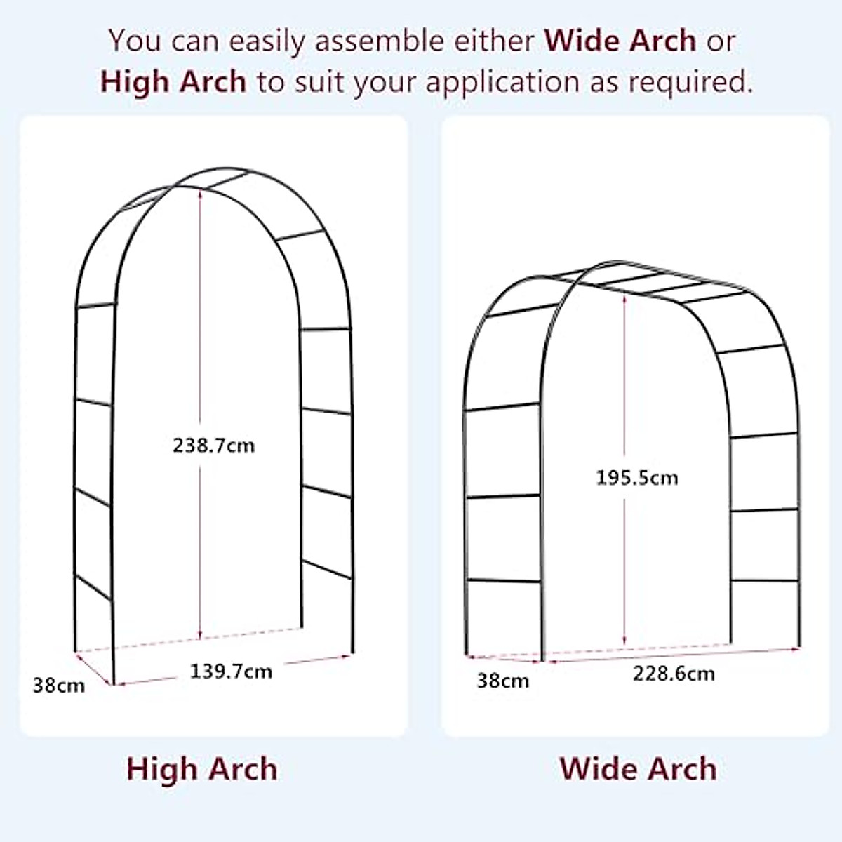 Garden Arch, Outdoor Flower Garden Arch Trellis, Sturdy Steel Arbor for Climbing Plants, Wedding Decoration, 7'8" H x 4'5" W, Dark Green