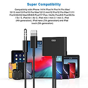 [Apple MFi Certified] Lightning to 30 Pin Adapter for iPhone, 8-Pin to 30 Pin Adapter with 3.5mm AUX Audio Cable Support Charging Docking Station, for iPhone 6s/6/6 Plus/SE/5s/5c/5/iPad/iPod (Black)