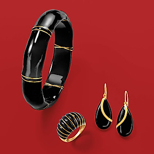 Ross-Simons Pear-Shaped Black Onyx Drop Earrings in 14kt Yellow Gold