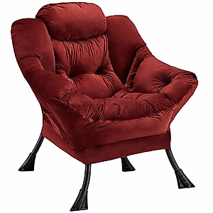 Congermom Fabric Lazy Chair Large Accent Chair,Velvet Frabic Modern Lounge Reading Chair with Armrests & Side Pocket,Upholstered Armchair for Living Room,Bedroom,Dorm(Dusty Rose)