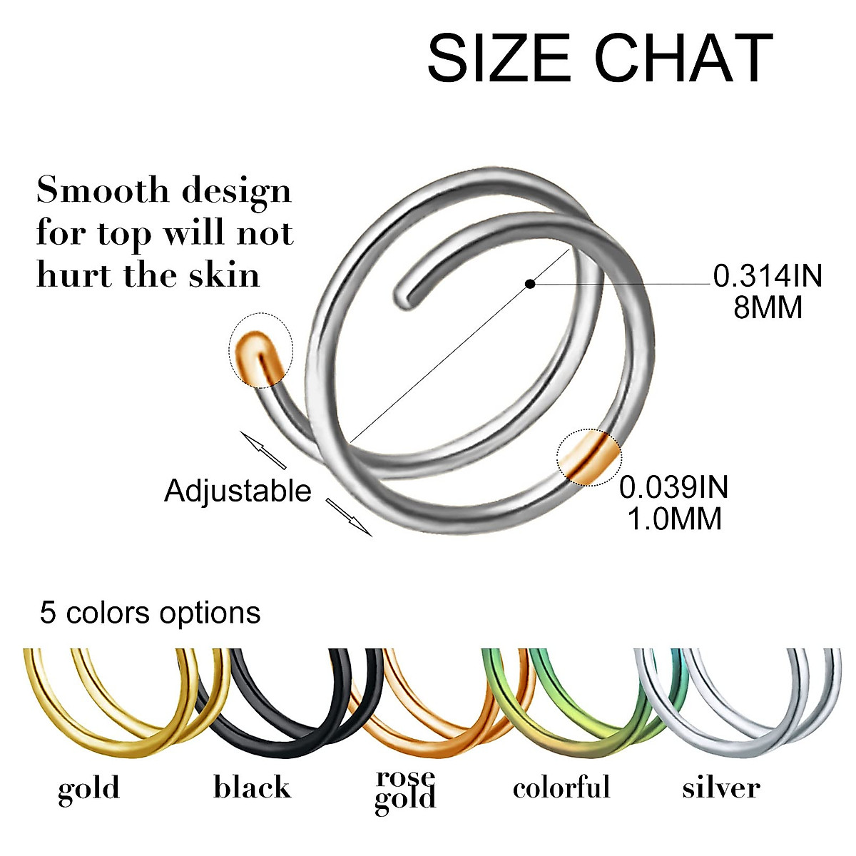 Tanreeqee Nose Rings Hoops Double Nose Ring for Single Piercing Double Nose Hoop Spiral Nose Ring Hypoallergenic Stainless Steel Nose Rings for Women Men（3pairs