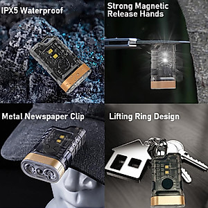 LED Small Powerful EDC Flashlight, 365nm UV Black Light, Mini Led Flashlight 1500 LM, USB C Rechargeable Mini Keychain Flash Light with Clip, Tail Magnet, 9 Modes, Waterproof Pocket Flashlights 2 PC