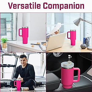 SEDBRÖS 40 Oz Tumbler With Handle And Straw Insulated Stainless Steel Travel Mug With Lid For Hot And Cold Drinks Quencher With Lid And Straw Leak Proof Spill Proof Hot Pink