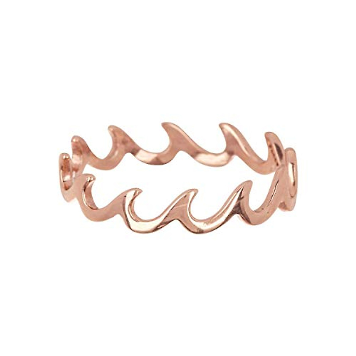 Pura Vida Rose Gold Wave Band Ring - .925 Sterling Silver, Rose Gold Plating Accessories - Size 7