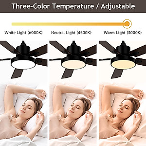 Obabala Ceiling Fans with Lights and Remote, Outdoor/Indoor Black Fan with Lights for Patio Bedroom Living Room，52 Inch