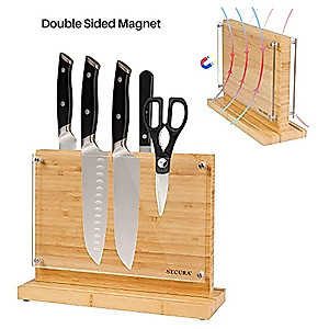 Secura Magnetic Knife Block, Bamboo Knife Stand, Double Side Knife Holder, Kitchen Multifunctional Storage with Transparent Acrylic Protection Shield,12 inch