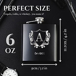 Onebttl Flasks for Liquor with Initials, Monogrammed Stainless Steel 6oz Hip Flask for Men Women, Funny Personalized Gift for Dad, Grandpa, Boss for Birthday, Father's Day, Boss Day, Christmas - G