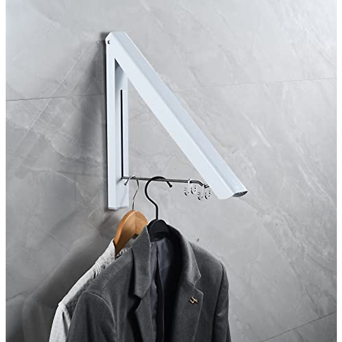 MISSMIN White Retractable Clothes Rack 2 Pack - Wall Mounted Folding Clothes Hanger Drying Rack for Laundry Room Closet Storage Organization