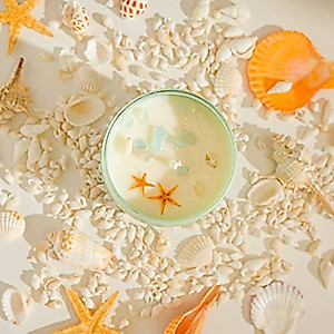 Ocean Breeze Scented Candle with Crystal Inside, Healing Aquamarine Crystal Candle with Sea Star & Conch Decors, 10oz Soy Wax 55 Hours Long Lasting Burn, Perfect Spiritual Aromatherapy Gift | Relax