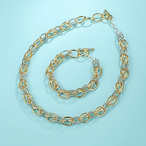 UNY JEWEL Style Trendy Elegant Vintage Retro Unique David Fashion style 2 Tone Double Twist Wire Double Link Women Short Necklace (2 Tone)