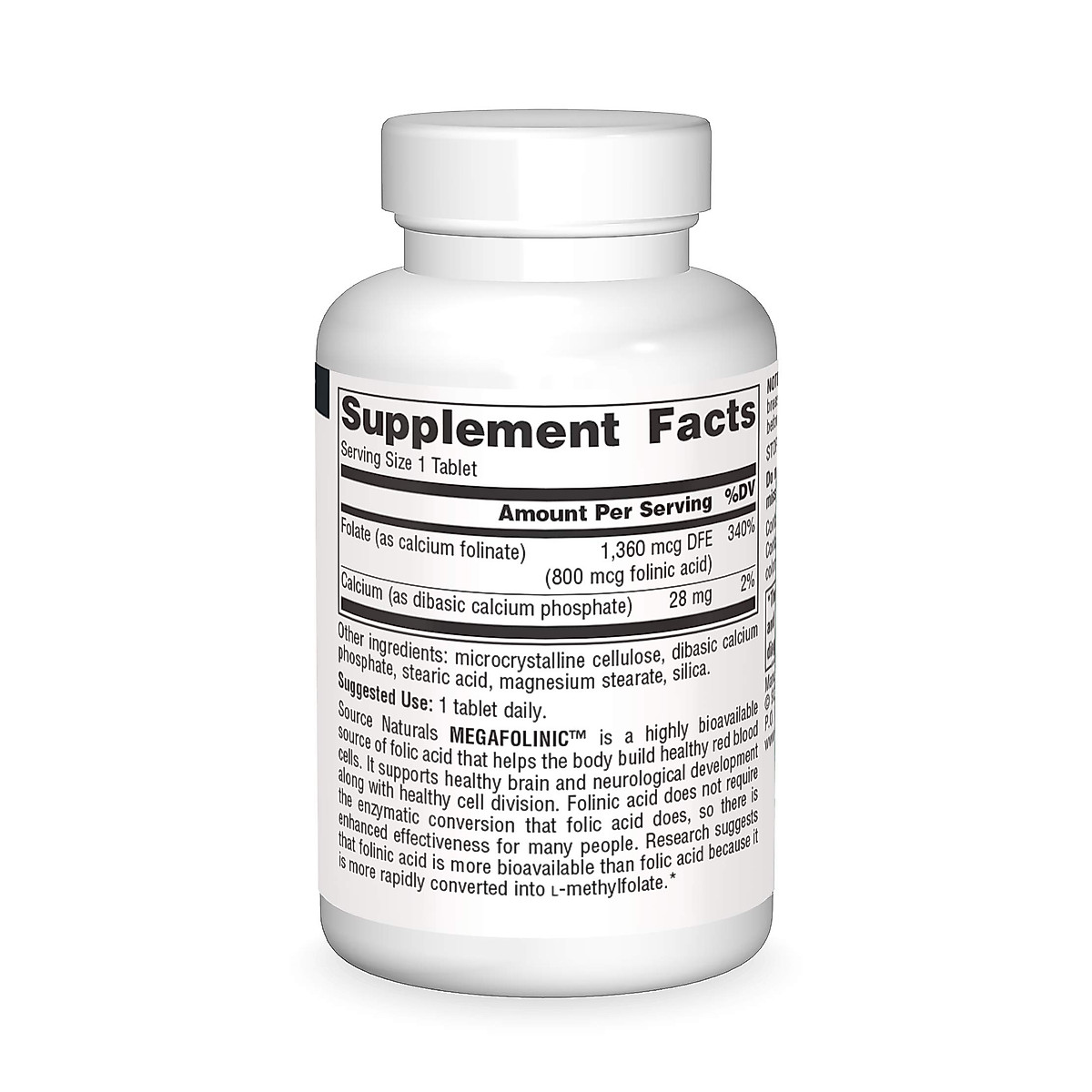 Source Naturals MegaFolinic, Bioactive Form of Folic Acid, 800 mcg - 120 Tablets