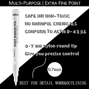 PANDAFLY White Paint Pens, 8 Pack 0.7mm Acrylic Permanent Marker 6 White With 2 Black Paint Pens for Wood Rock Plastic Leather Glass Stone Metal Canvas Ceramic, Extra Fine Point Opaque Ink