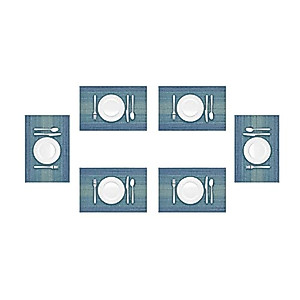 Canglifull Placemats Set of 6, Vinyl Woven Placemats, Beautiful Washable and Durable Non-Slip Table Placemats, Indoor/Outdoor Placemats (Blue, 6)