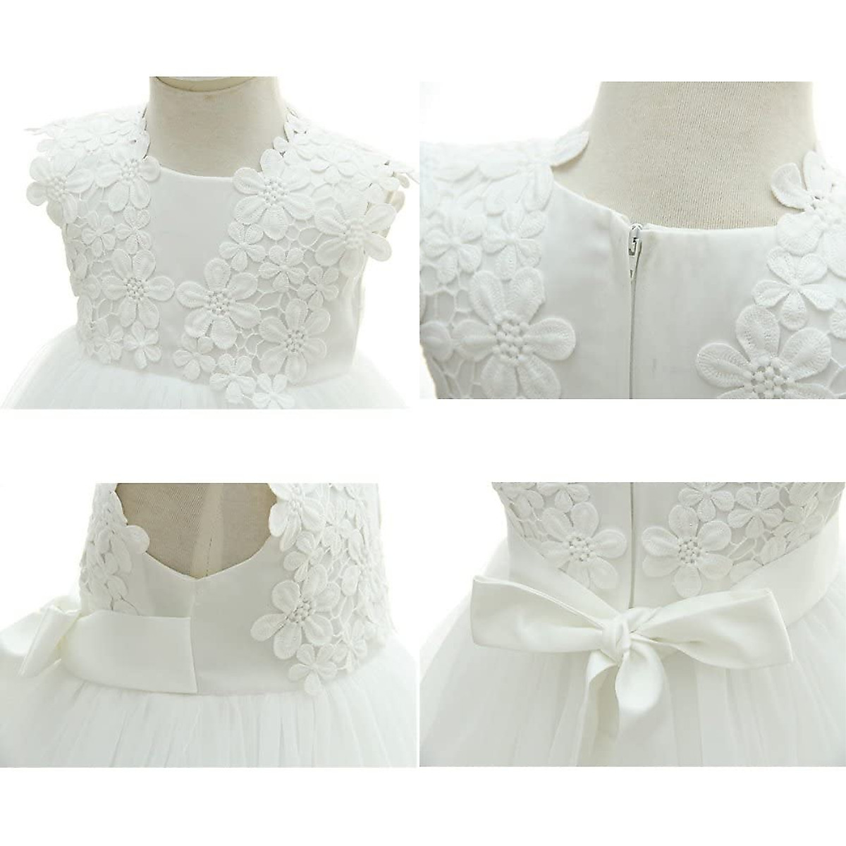 Meiqiduo Baby Girls Dress Christening Baptism Party Formal Dresses (3M/0-6Months, Ivory)