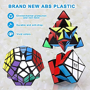 Roxenda Speed Cube Set, Speed Cube Bundle of 2x2 4x4 Megaminx Windmill Cube and Pyramid Cube Smoothly Magic Cubes Collection for Kids & Adults [5 Pack] (Black)