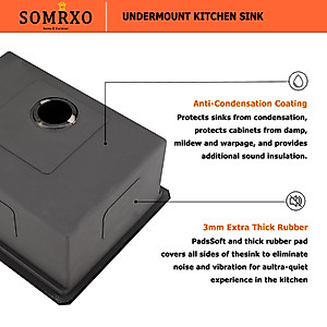 23 Inch Black Undermount Bar Sink Workstation-SOMRXO 23×18 Black Bar Sink Undermount Workstation Kitchen Sink 16 Gauge Gunmetal Black Stainless Steel Kitchen Sink Single Bowl Small Kitchen Bar Sink