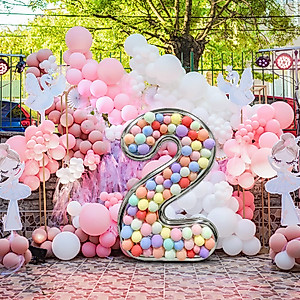 101Pcs Big Number Balloons Frame Set Including 1Pcs 65 Inch Silver Mylar Number Balloon Frame 100Pcs Macaron Balloons Ideal for Birthday Party Celebration Anniversary Wedding Backdrop Decor (number 2)