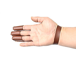 Windfulogo Leather Archery Hand Glove Finger Tab Hand Guard Protector Long Bow for Right Hand 3 Fingers Brown
