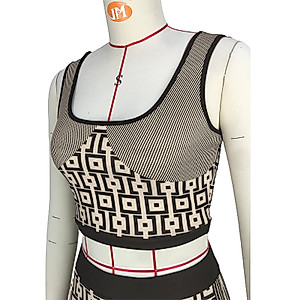 Annystore Women's Sexy 2 Piece Outfits Sleeveless Print Ribbed Tank Crop Top Jogger Biker Workout Shorts Tracksuit Set Brown XL