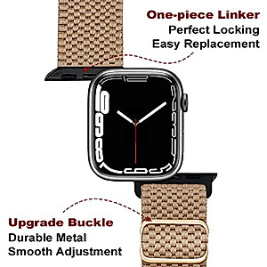 3 Pack Stretchy Nylon Band Compatible with Apple Watch Band 38mm 40mm 41mm for Women Men, Adjustable Sport Solo Loop Elastic Strap for iWatch Series 7/6/5/4/3/2/1/SE, Black/White/Brown