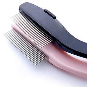 G2PLUS 4PCS Folding Eyelash Comb, Eyebrow Comb Metal Teeth, Eyelash Separator Comb, Eyelash Brush and Comb, Professional Tool for Define Lash & Brow (Pink+Black)