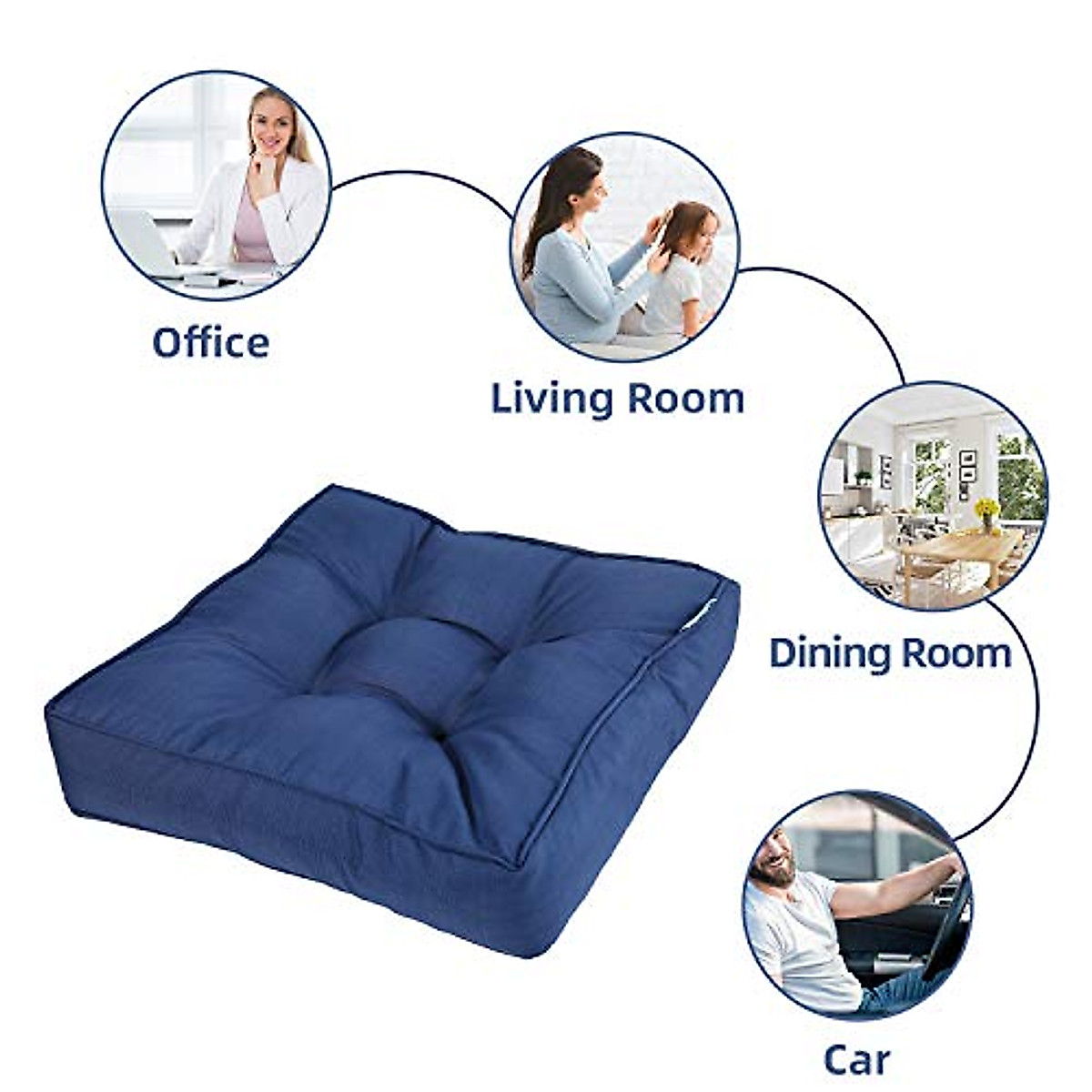 Ohuhu Seat Cushion Set of 2, Large 19"x19"x5" Outdoor Patio Chair Cushions with Straps, Water-Resistant Tufted Square Furniture Cushion, Floor Pillow Office Chairs Pads Couch Cushions Replacement