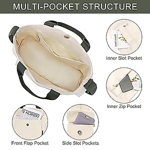 Canvas Tote Bag with Pockets for Women Crossbody Bag Canvas Shoulder Bag Work Tote Bag Hobo Handbag for Women Men