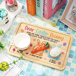 Whaline Easter Cookie Plate Dear Easter Bunny Wooden Cookie Tray Easter Egg Carrot Drink Wooden Treat Plate Rectangle Easter Tray Bundle for Easter Gifts Decoration Supplies, 11.8x7.8 Inch