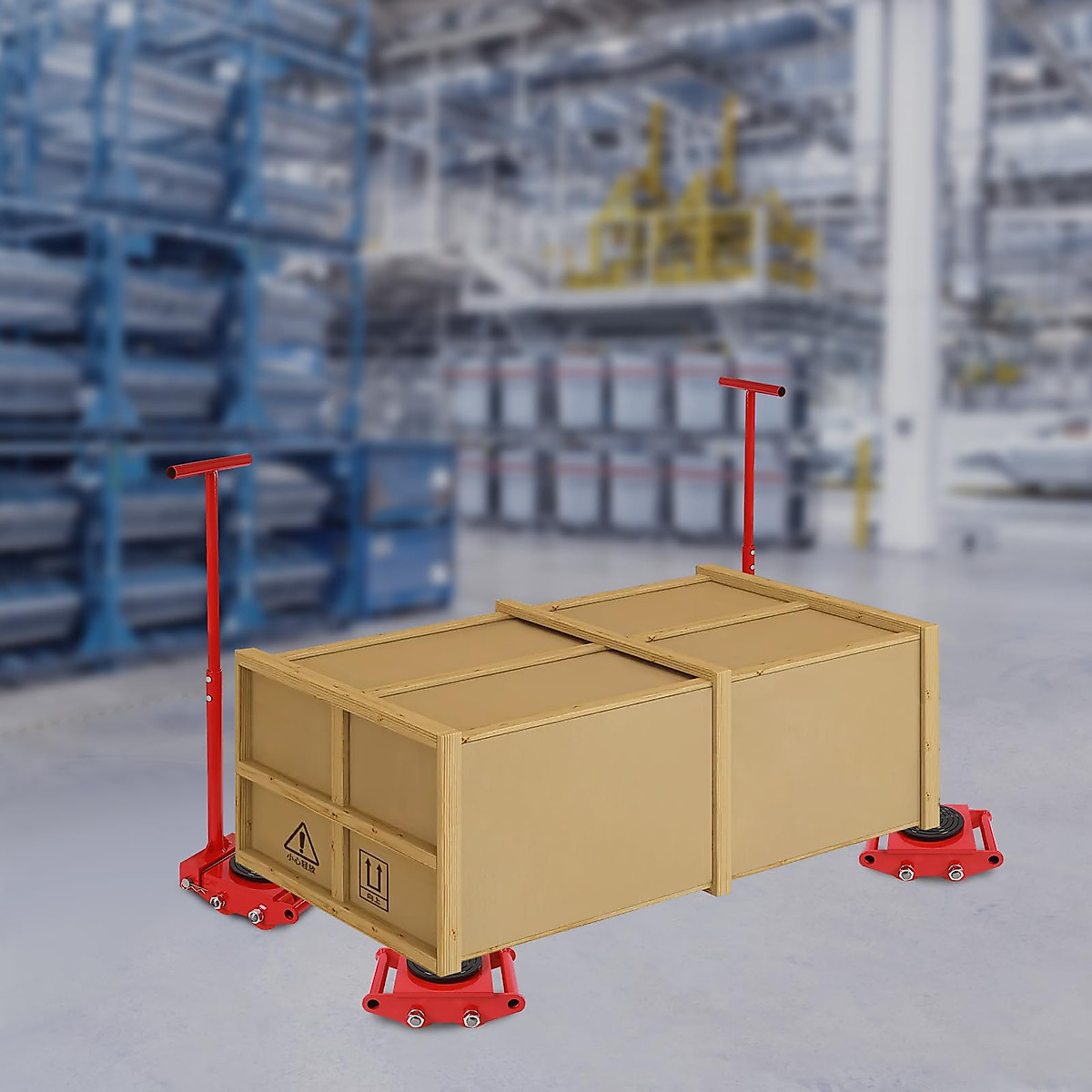 6T Industrial Mover, 4PCS Machinery Moving Skate on Wheels, 360° Rotatable Industrial Machinery Mover with Handle, Heavy Duty Machinery Skates Cargo Mover for Home, Logistics, Construction Sites