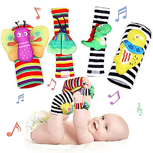 Majobee Baby Wrist Rattles Toys & Foot Finder Socks Set Baby Boy Girl Gifts Newborn Soft Sensory Toys Infant Socks 0-6 to 12 Months,Baby Toys 3-6 Months Toddler Educational Learning Development Toys
