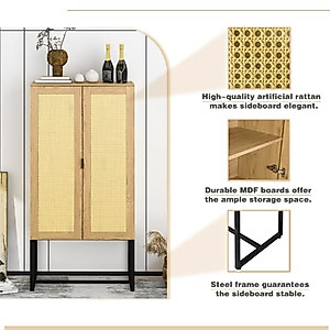 Merax Storage 2-Door Rattan Sideboard for Dining Room, 63 inch, Wicker High Cabinet