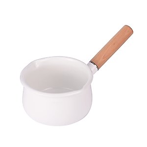 IMEEA Saucepan Enamel Sauce Pan with Dual Pour Spout Enamel Milk Pan Butter Warmer Milk Pot Small Soup Pot Wooden Handle, 1.05 Quart