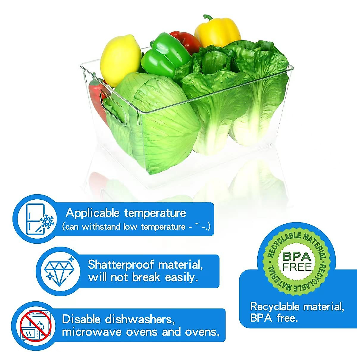 VZKAH Clear Plastic Organizer Bins 【6-Pack】– Shelf Storage Bins or Kitchen Organizing – Fridge Organizer, Pantry Organization and Food Storage Bins,Cabinet Organizers (9.32" L*5.23" W*4.52" H)