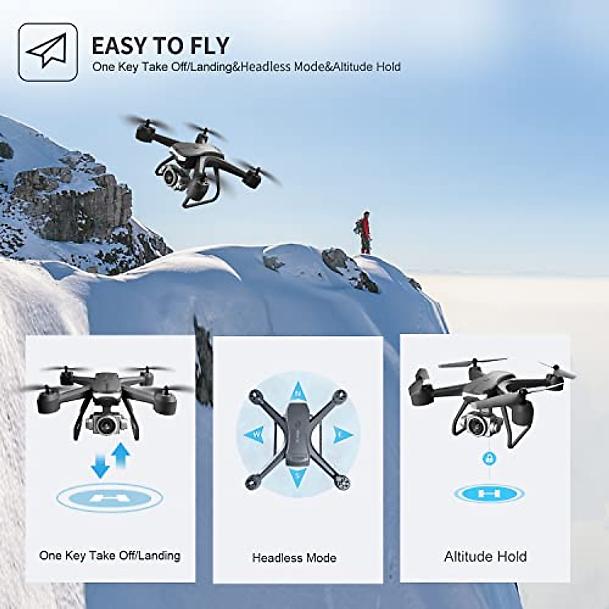 DRONEEYE 4DV14 Drone with Camera for Adults 1080P,FPV HD Live Video RC Quadcopter for Kids Beginners Toys,Altitude Hold,Gravity Sensor,Trajectory Flight,3D Flip,Gesture Control, Voice Control,2 Batterys