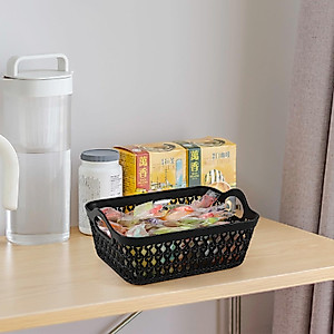 Melontray Set of 12 Small Plastic Storage Basket Tray, Plastic Weave Storage Baskets, Black